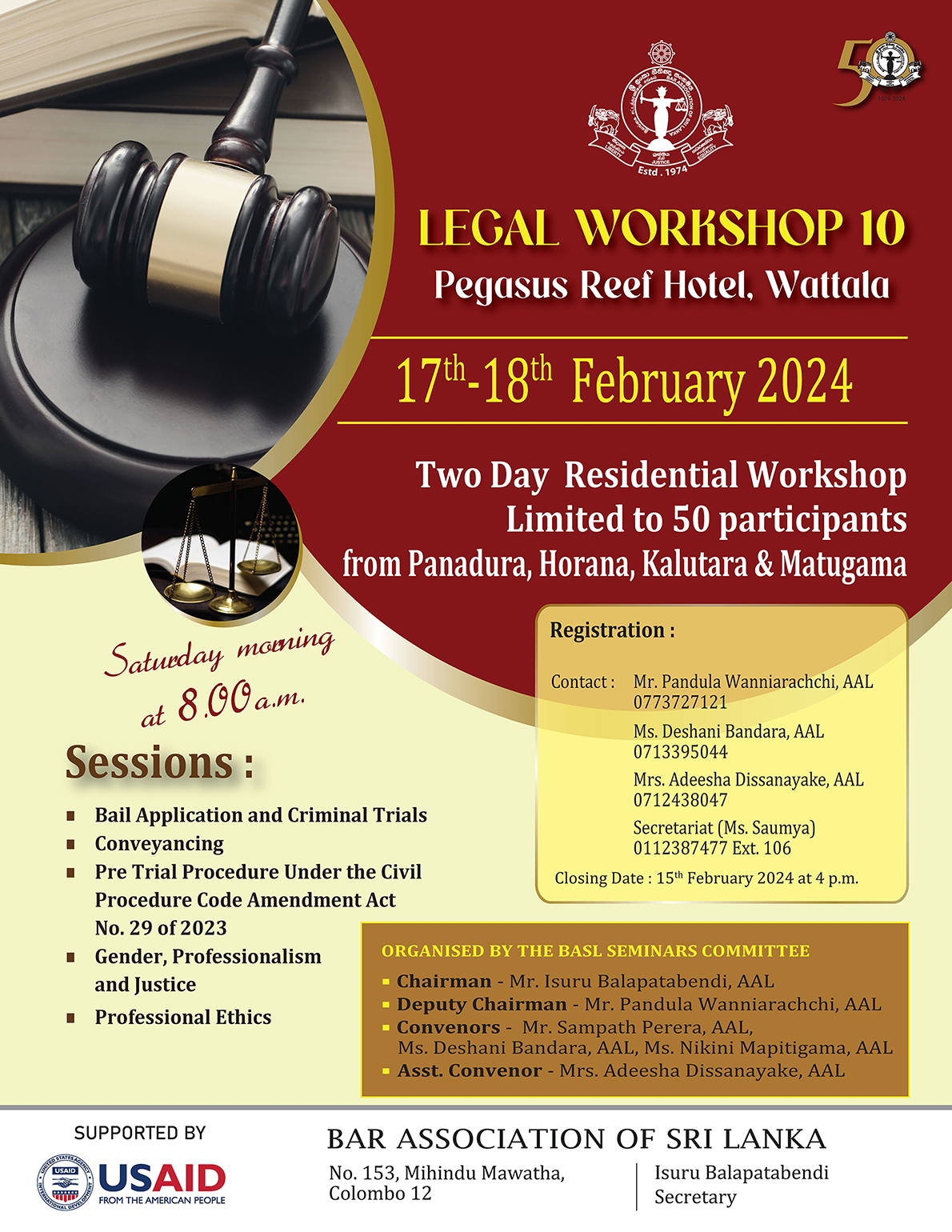 LEGAL WORKSHOP 10 – Pegasus Reef Hotel, Wattala - BASL