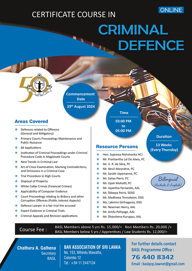 BASL ONLINE CERTIFICATE COURSE IN CRIMINAL DEFENCE - BASL