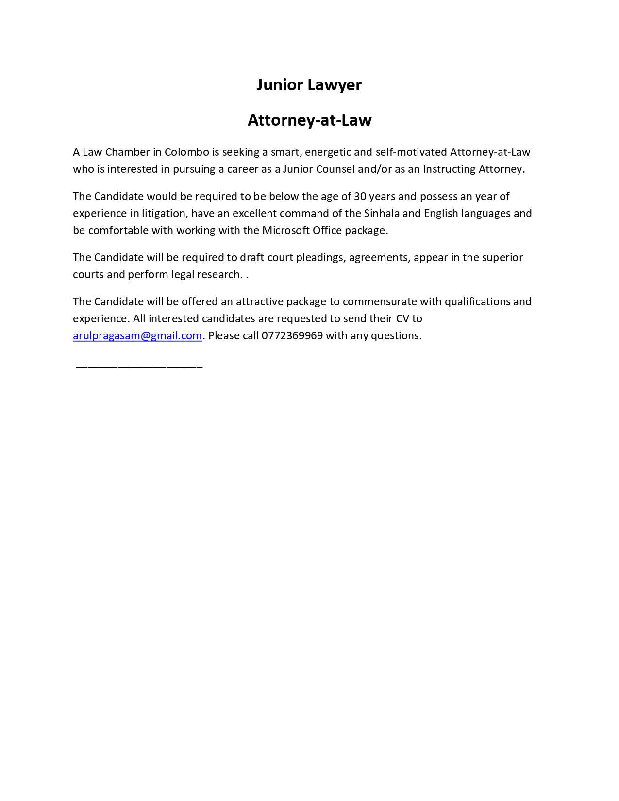 Junior Lawyer Attorney-at-Law - BASL