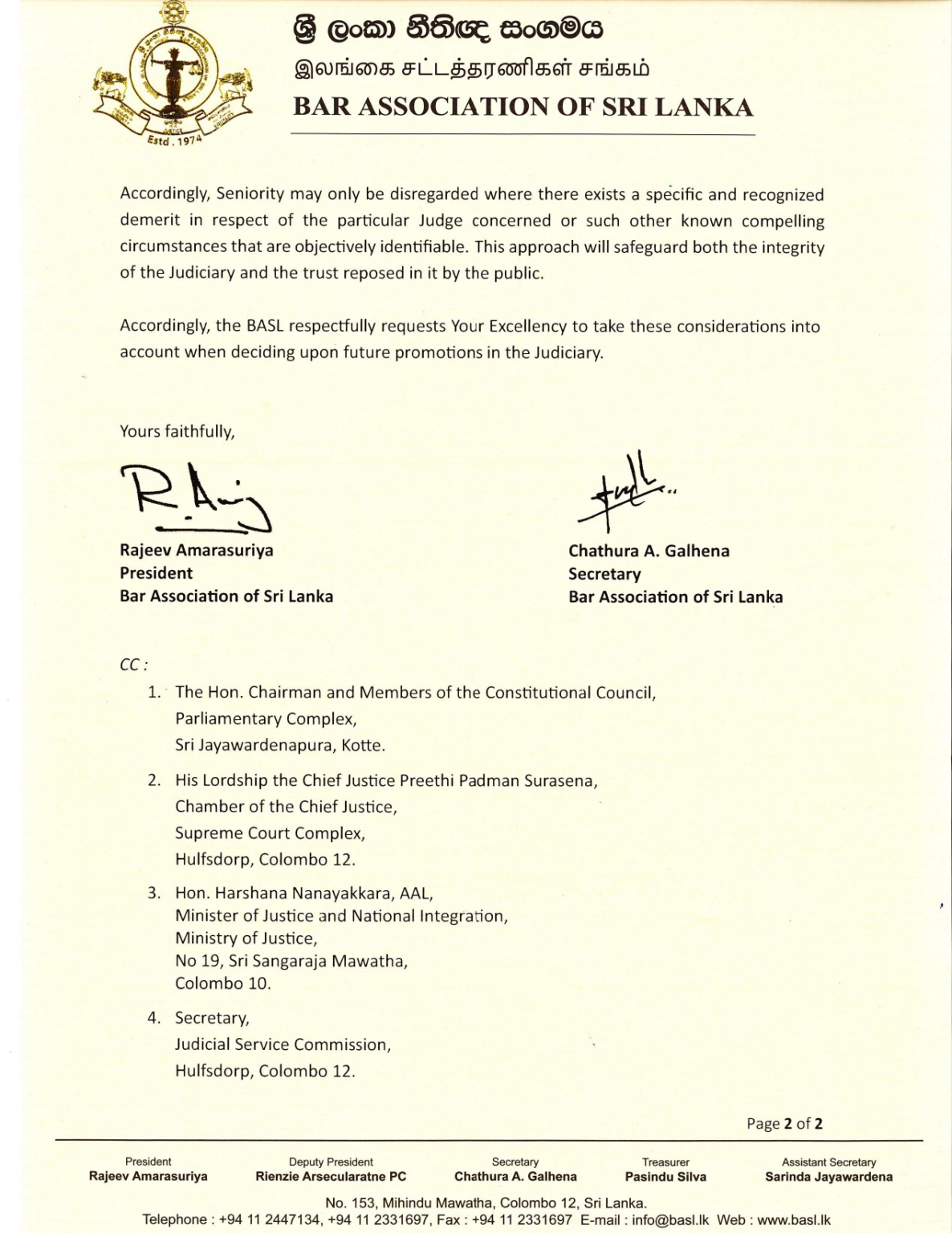BASL Letter to HE the President on Promotion of Judicial Officers ...